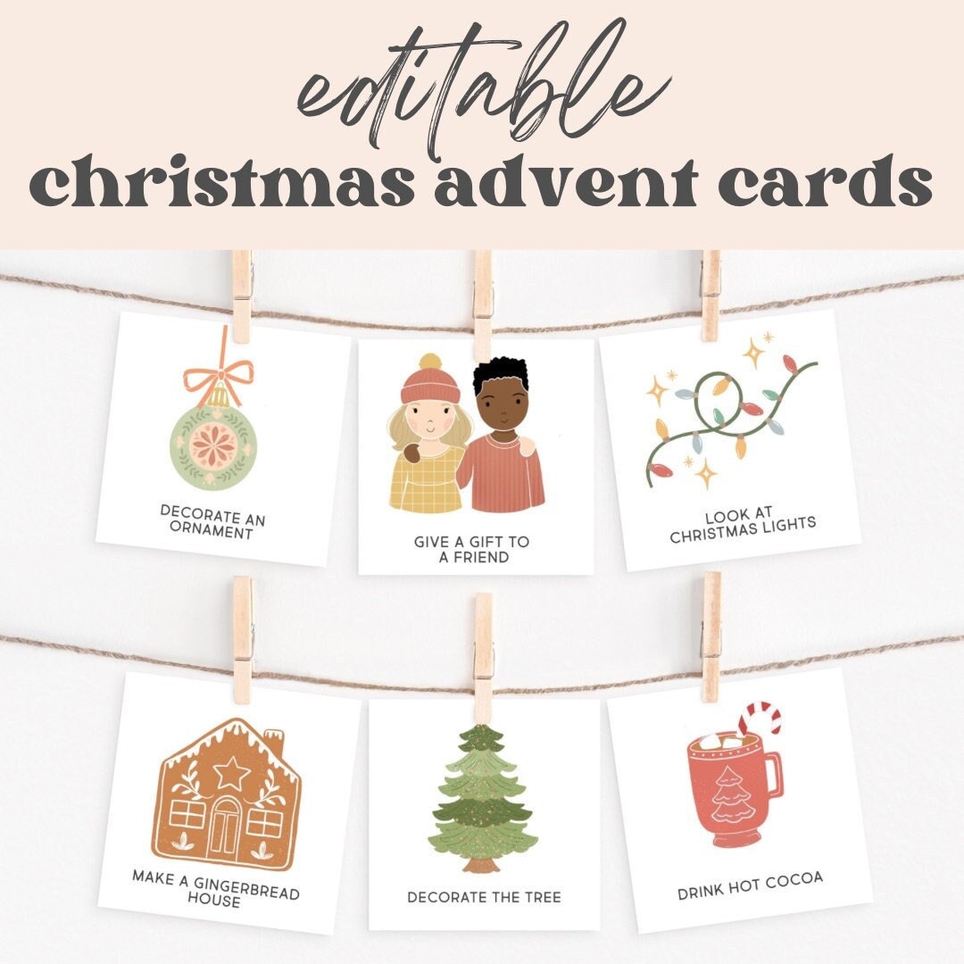 Editable Printable Advent Calendar Cards Activity Christmas Holiday ...