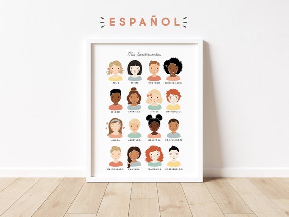 Spanish Español Feelings Chart Illustration Artwork Poster - Etsy