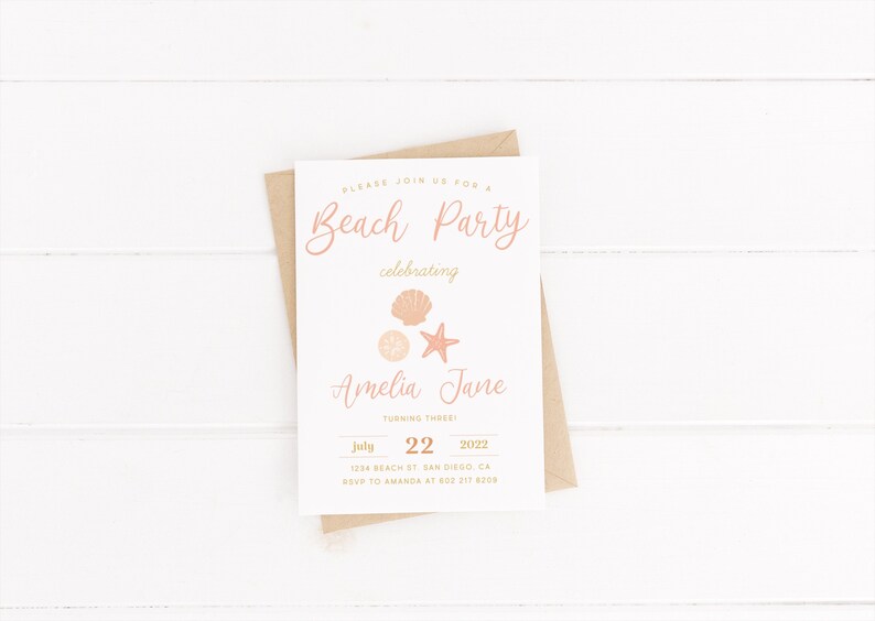 1st Birthday Invitation Summer Beach Party Girl Birthday - Etsy