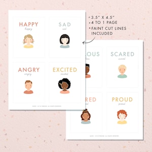 20 Feelings & Emotions Flash Cards Simple | Calming Corner, Montessori ...