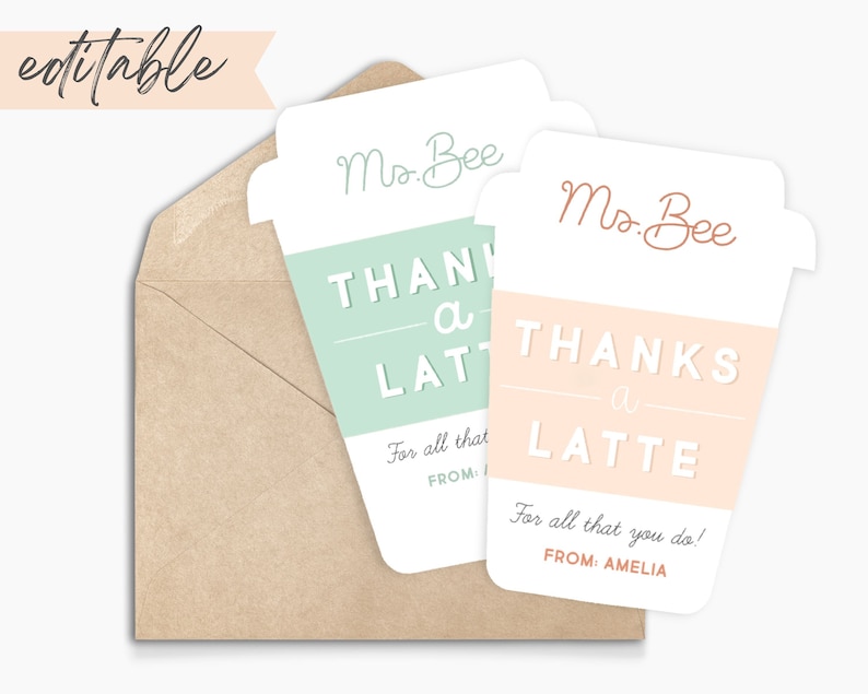 Editable Teacher Appreciation Thank You Coffee Gift Card - Etsy