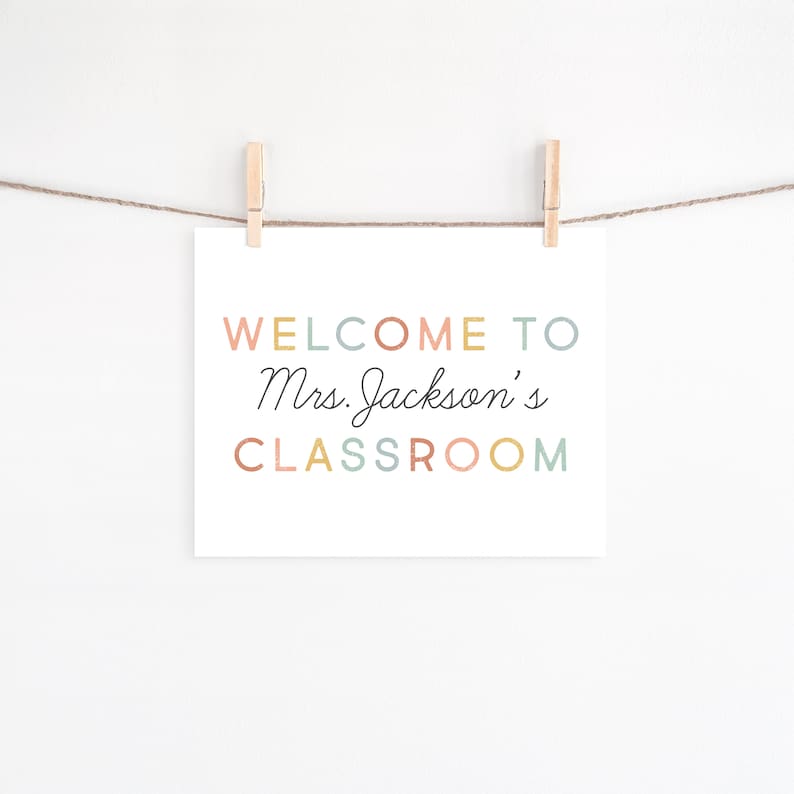 Editable Teacher Welcome Sign, Pastel Rainbow Classroom Decor (digital ...