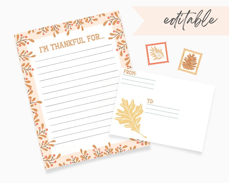 Thanksgiving Letter Template & Envelope Im Thankful for - Etsy