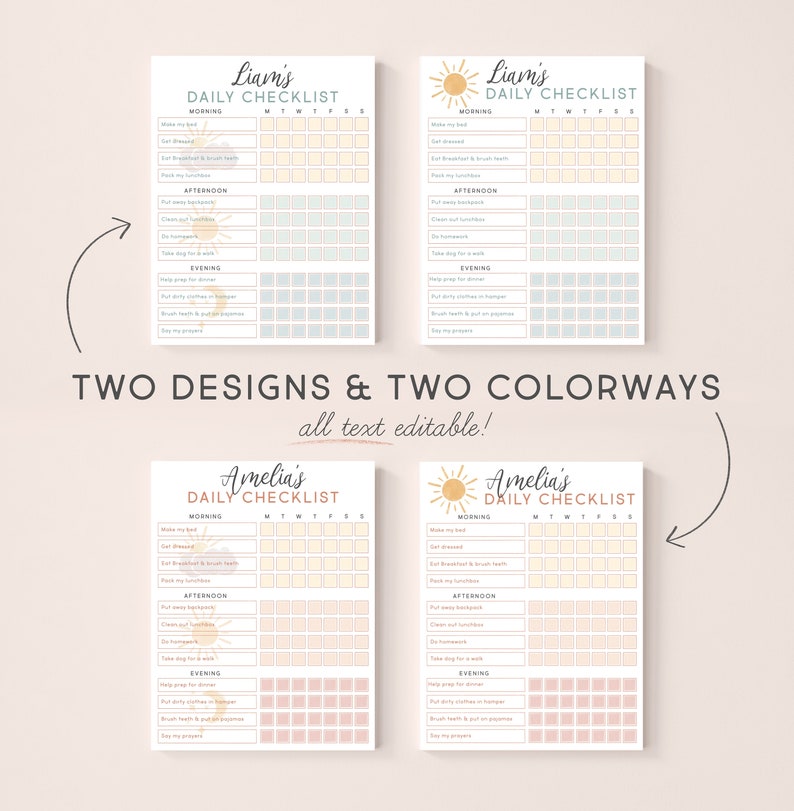 Editable Kids Chore & Routine Chart, Daily Checklist (digital Download ...