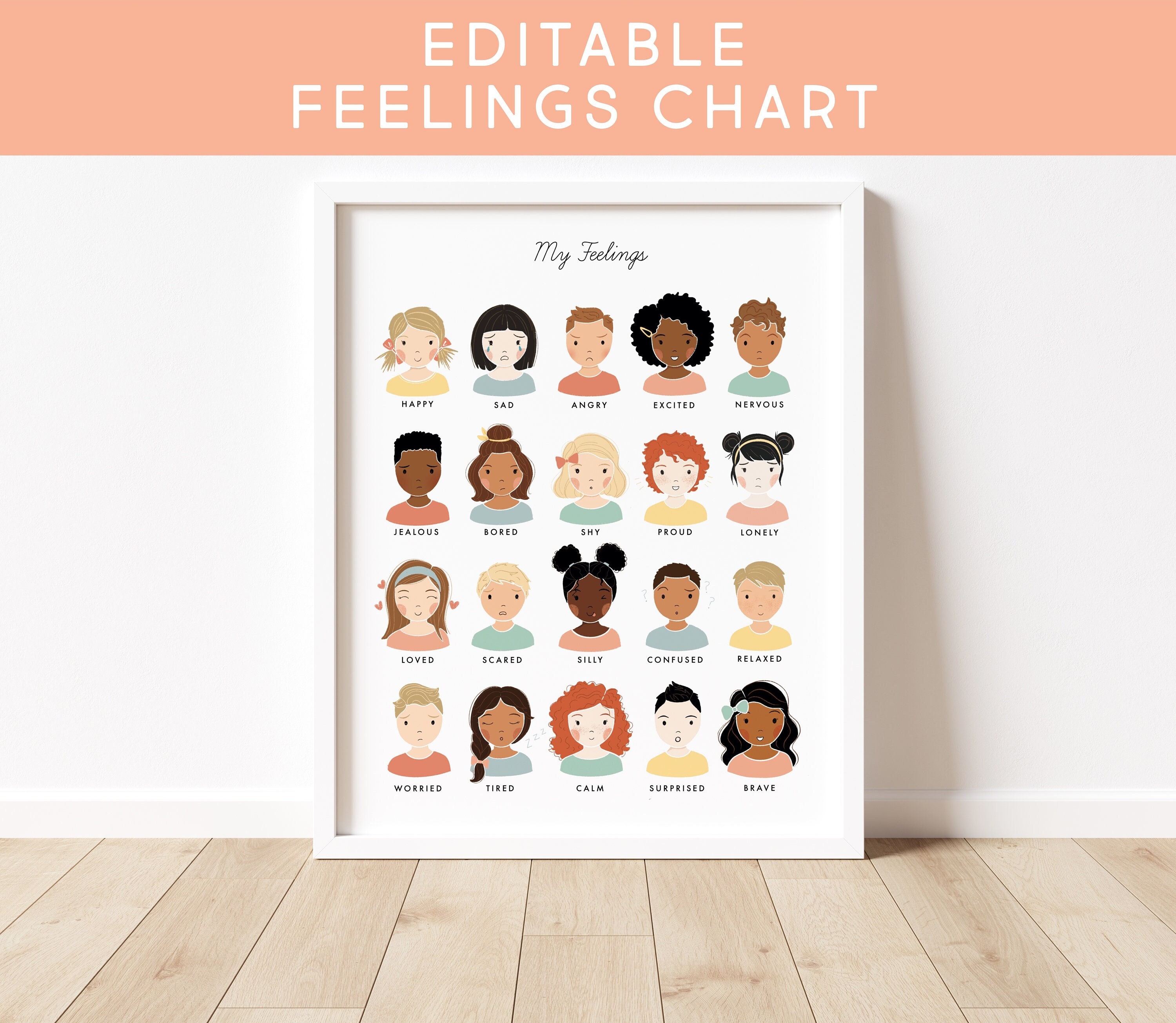 Editable Feelings Chart Illustration Artwork Poster Calming | Etsy Canada
