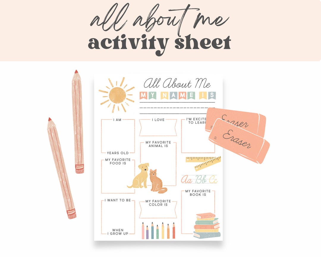 All About Me Kindergarten Activity, Back to School Activity ...