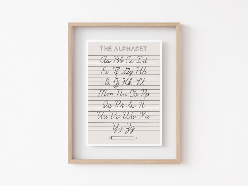 Cursive Alphabet ABC Neutral Poster Print Calming Corner - Etsy