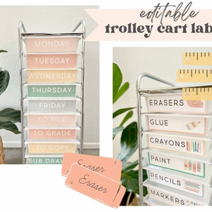 Editable Teacher Trolley Cart Labels, Boho Pastel Rainbow (digital ...