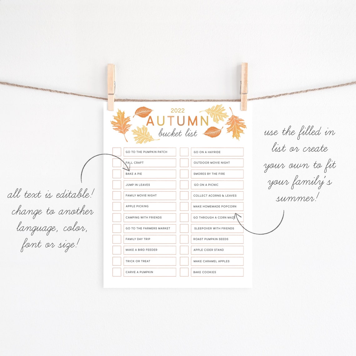 Editable Fall Autumn Bucket List Printable Fall Activities - Etsy