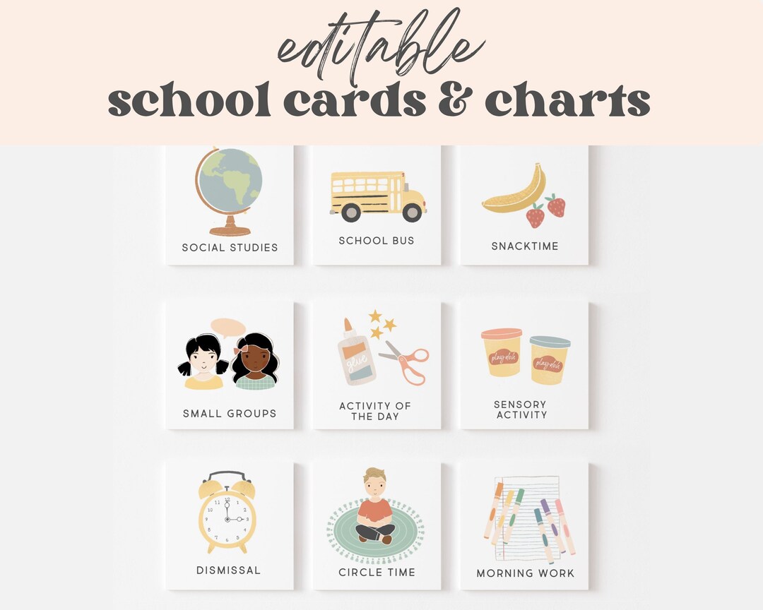 Editable School Routine Cards Chart, Toddler Daily Rhythm, Visual ...