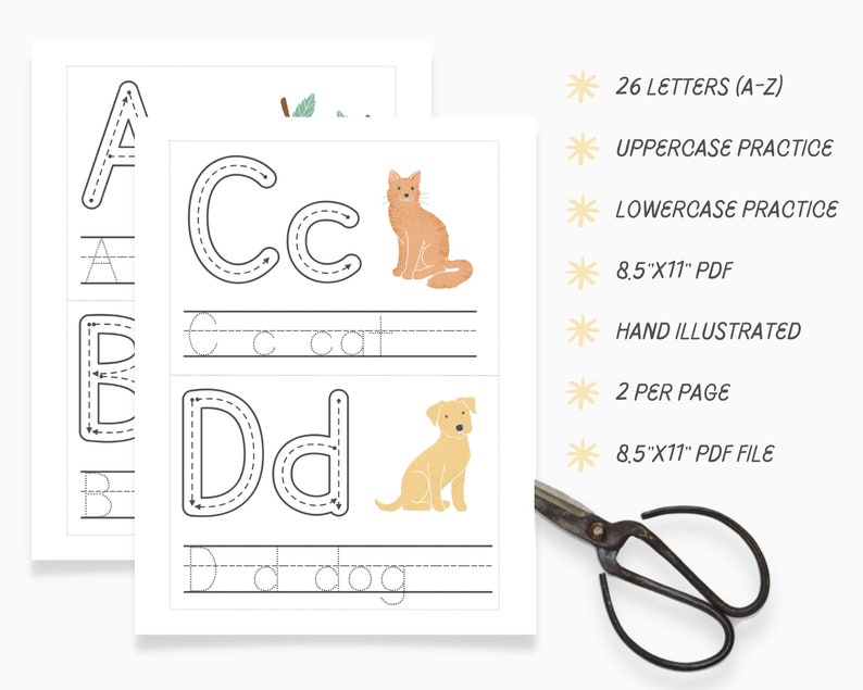 Alphabet Tracing Cards, ABC Handwriting & Penmanship Practice (digital ...