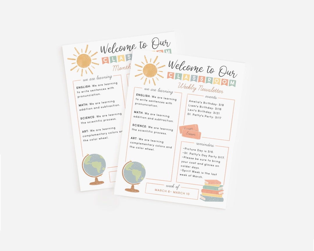 Editable Classroom Newsletter Template, Rainbow Theme (digital Download ...