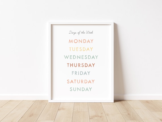 Weekdays Chart Illustration Artwork Print Poster Calming | Etsy