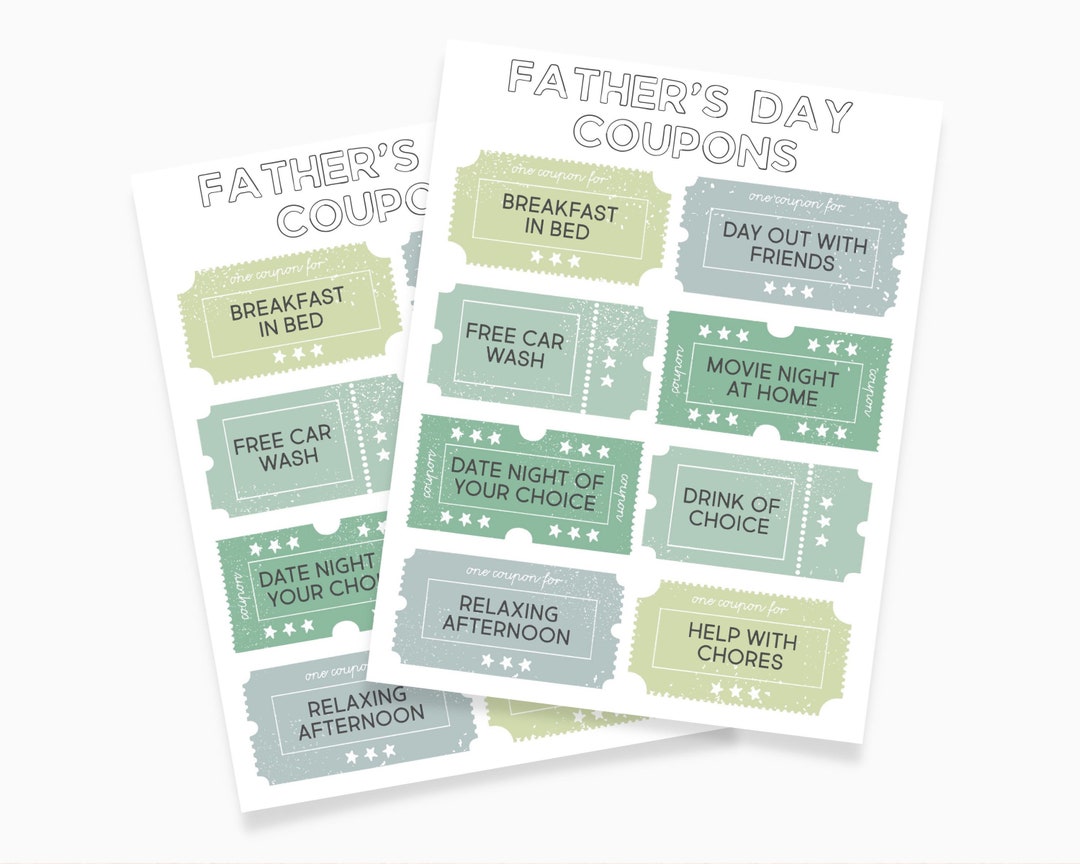 Father's Day Coupons, Gift for Dad, Vouchers, Coupon Book, Fathers Day ...