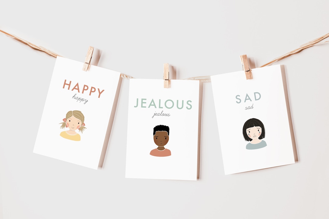 20 Feelings & Emotions Flash Cards Simple | Calming Corner, Montessori ...