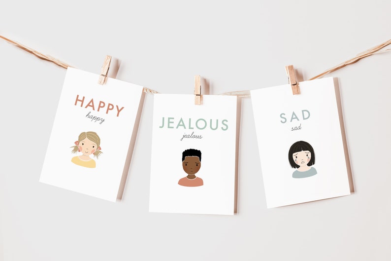 20 Feelings & Emotions Flash Cards Simple Calming Corner - Etsy