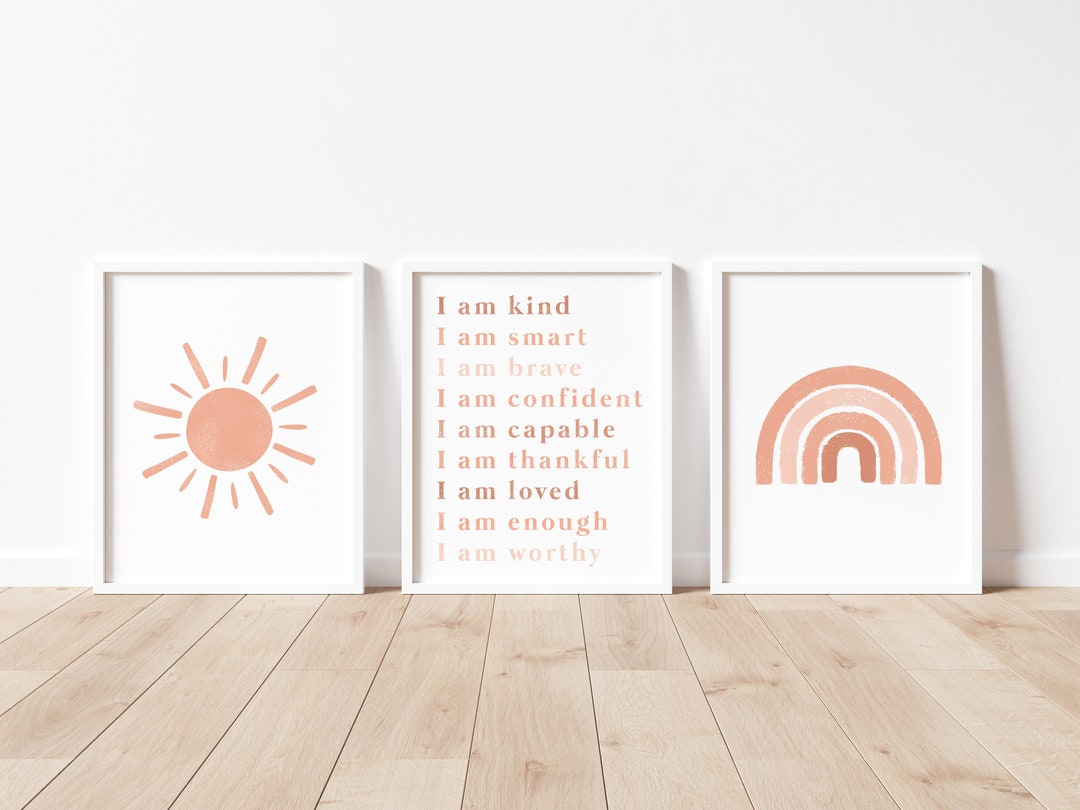 Blush Rainbow Sun Affirmations Illustration Artwork Poster Set ...