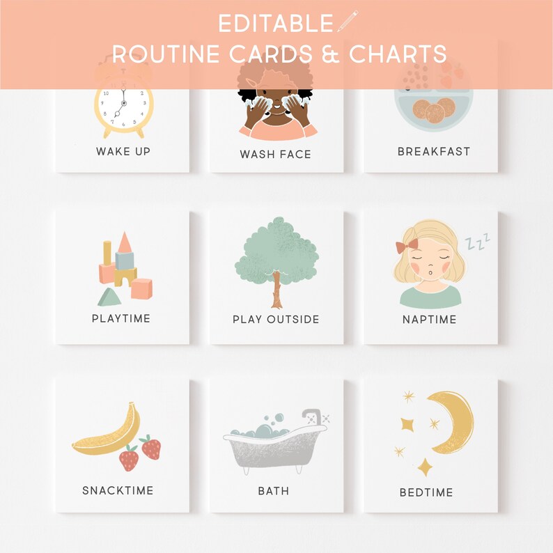 Editable Daily Routine Cards & Chart Toddler Daily Rhythm - Etsy