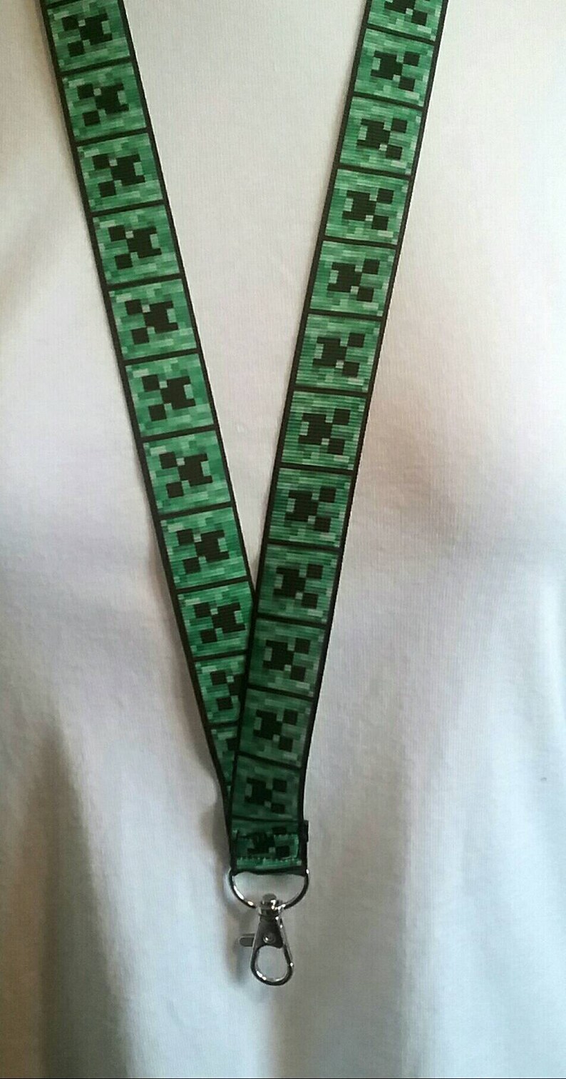 Lanyard Green pixel computer video game ribbon ID badge holder | Etsy