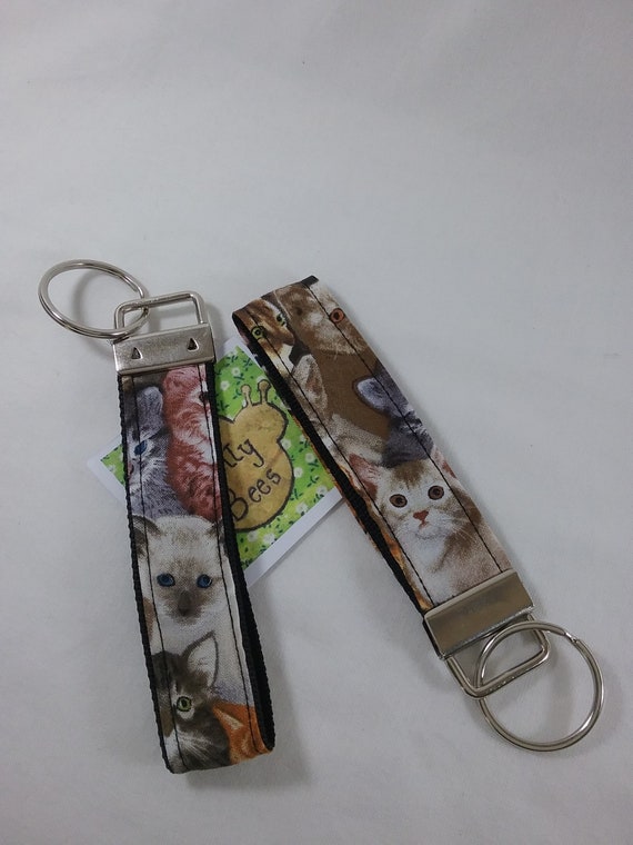 Key Fob Lots of Coloured Cats & Kittens Fabric Handmade Keyfob - Etsy