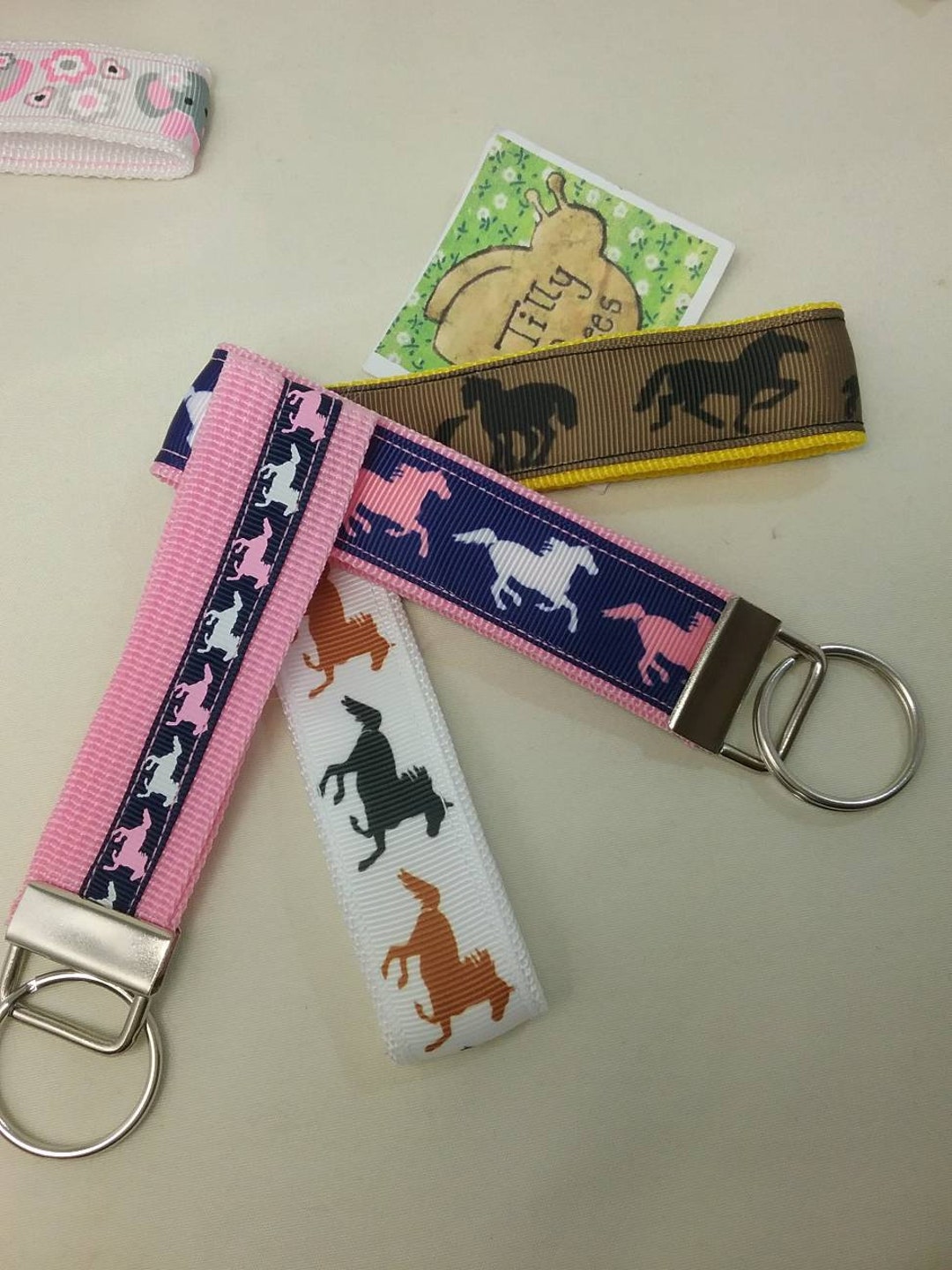 Pony / Horse Handmade Key Fobs You Choose Pattern Ribbon on Pink ...