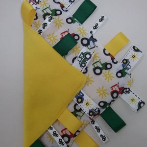 Baby Child Taggie Sensory Tag Blanket Comforter Farm Tractors Fabric ...