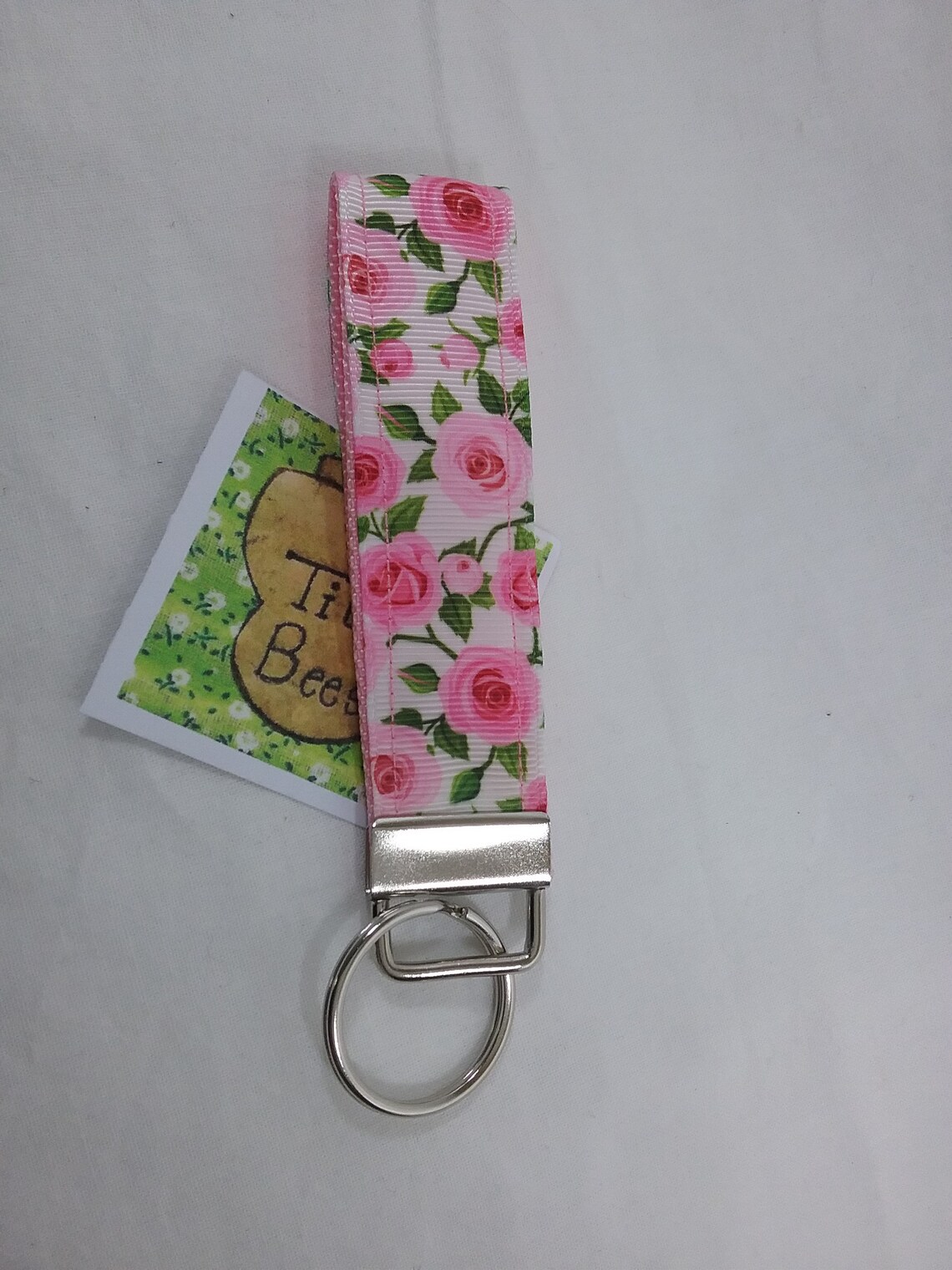 Handmade Key Fob Pink Rose Ribbon/webbing Keyring Thumb Keyfob - Etsy