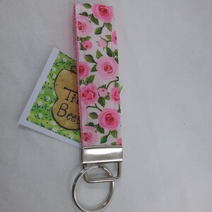 Handmade key fob Pink Rose Ribbon/webbing keyring thumb keyfob | Etsy