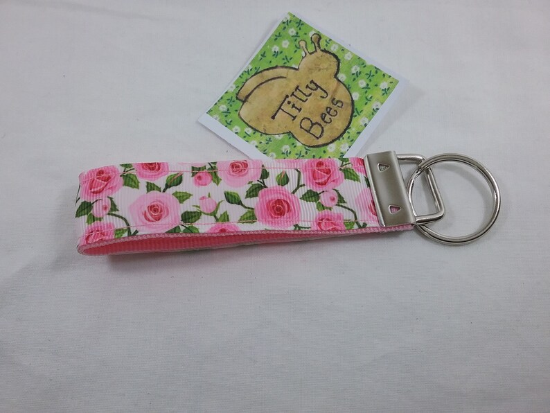 Handmade Key Fob Pink Rose Ribbon/webbing Keyring Thumb Keyfob - Etsy