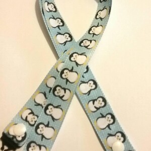 Christmas Lanyard Blue Penguin Ribbon Keychain ID Badge Holder - Etsy UK