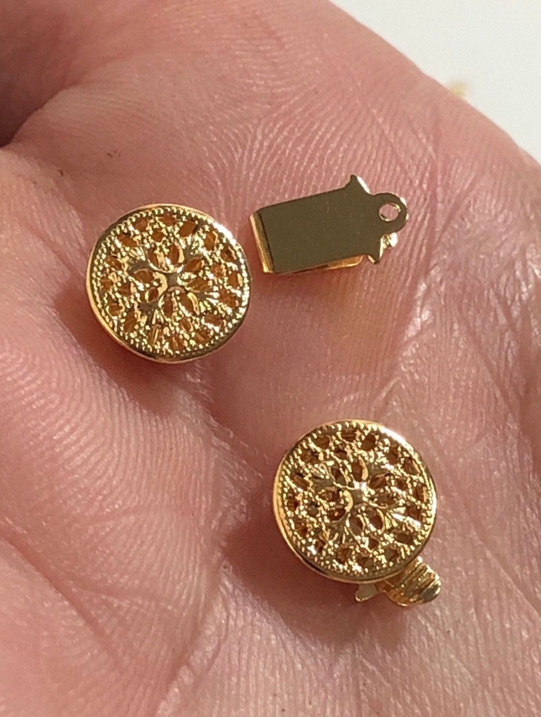 Tab Clasps, Filigree, 9mm Round, 3 Pcs, High Quality Goldplated Safety ...