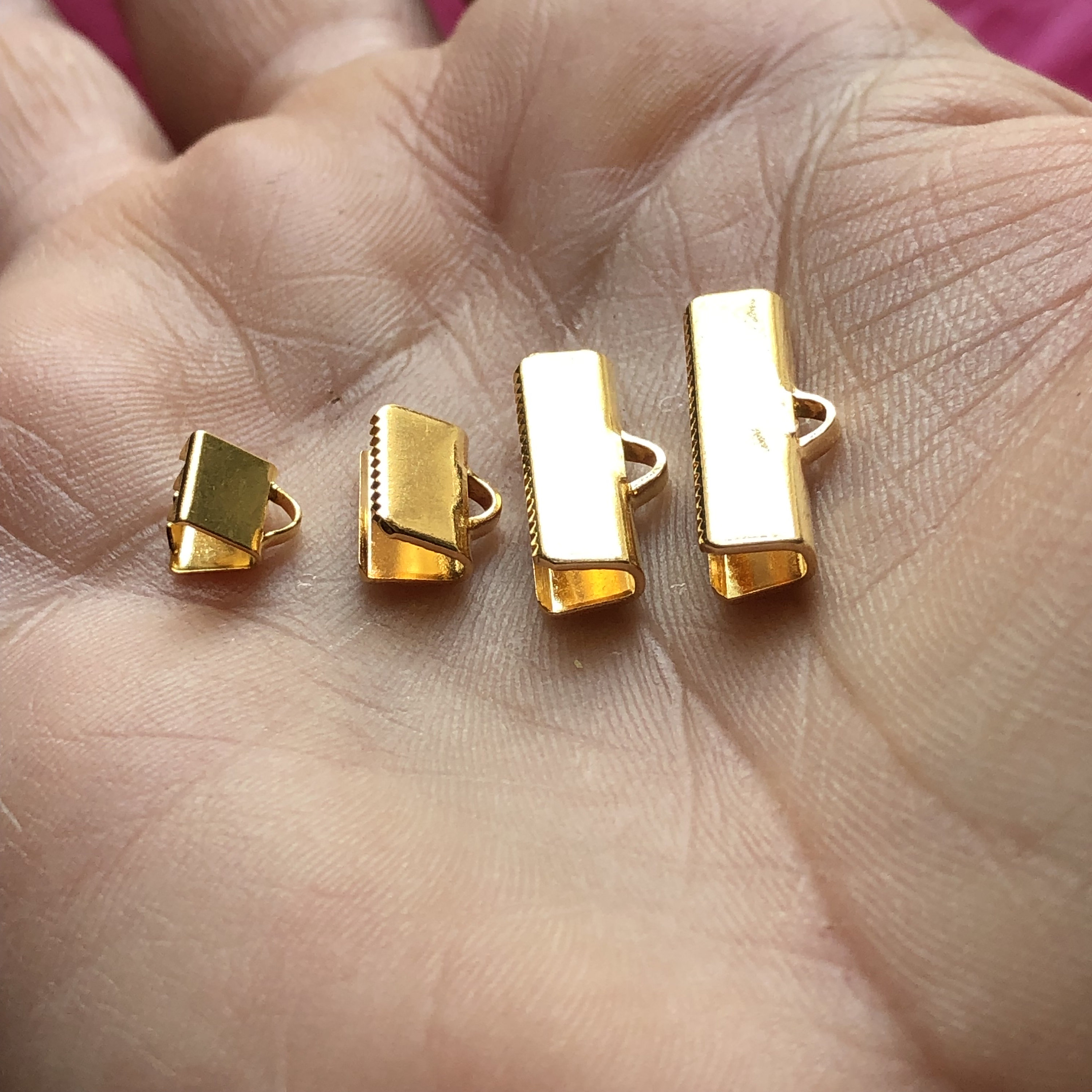 Crimp Ends, Pinch Ribbon for DIY Choker, Gold-finished Brass, 10pc Sets ...