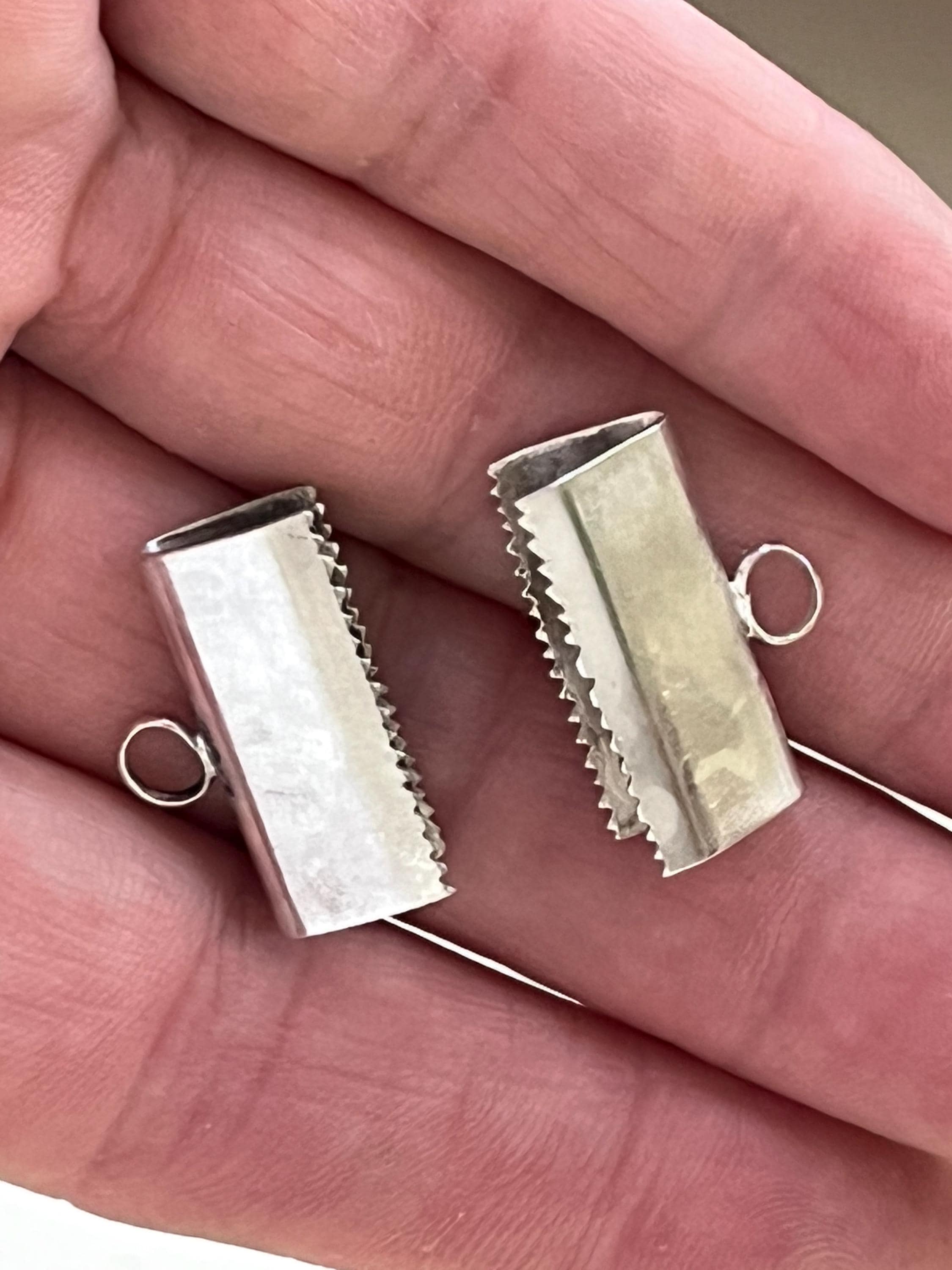 Handmade Sterling Silver Pinch Ribbon Crimp Ends for DIY Choker | .925 ...