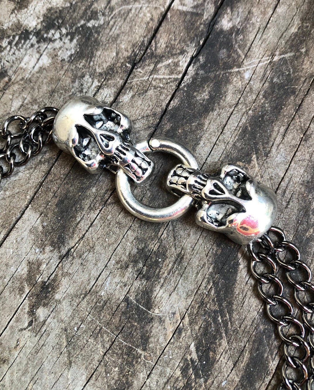 Skull Clasp, Self-closing, 2 Skulls, 57x20mm Heavy Clasp, Glue-in Ends ...