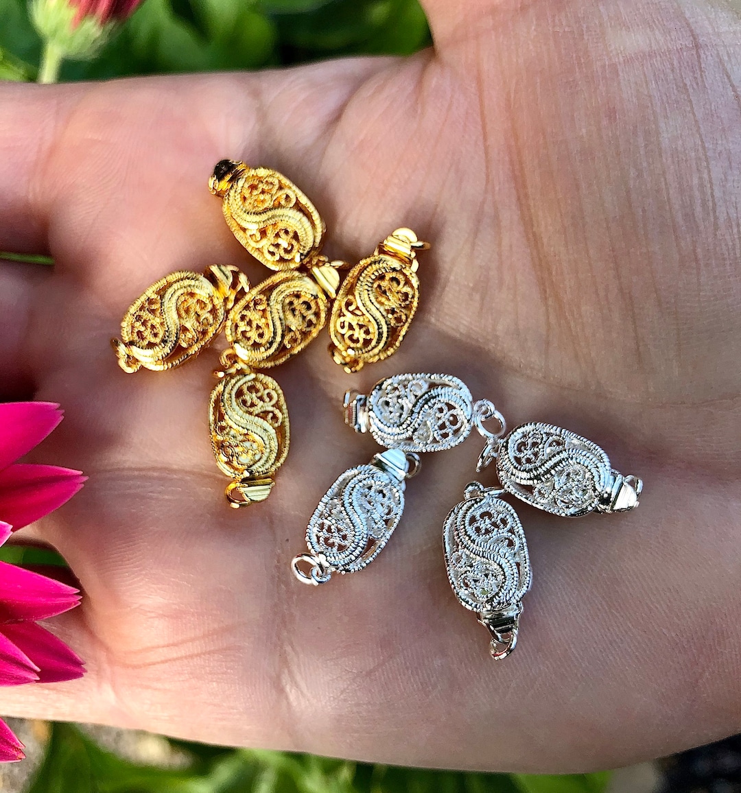 Clasp, Tab, Filigree Oval, Gold or Silverplated Box Clasp / Clasps for ...