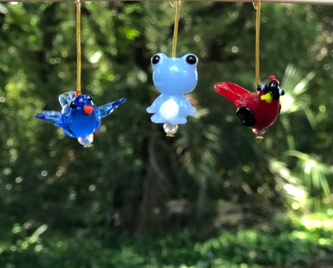 Lampwork Sculpture Beads, Blue Frog, Red Cardinal, Blue Bird Lampwork ...