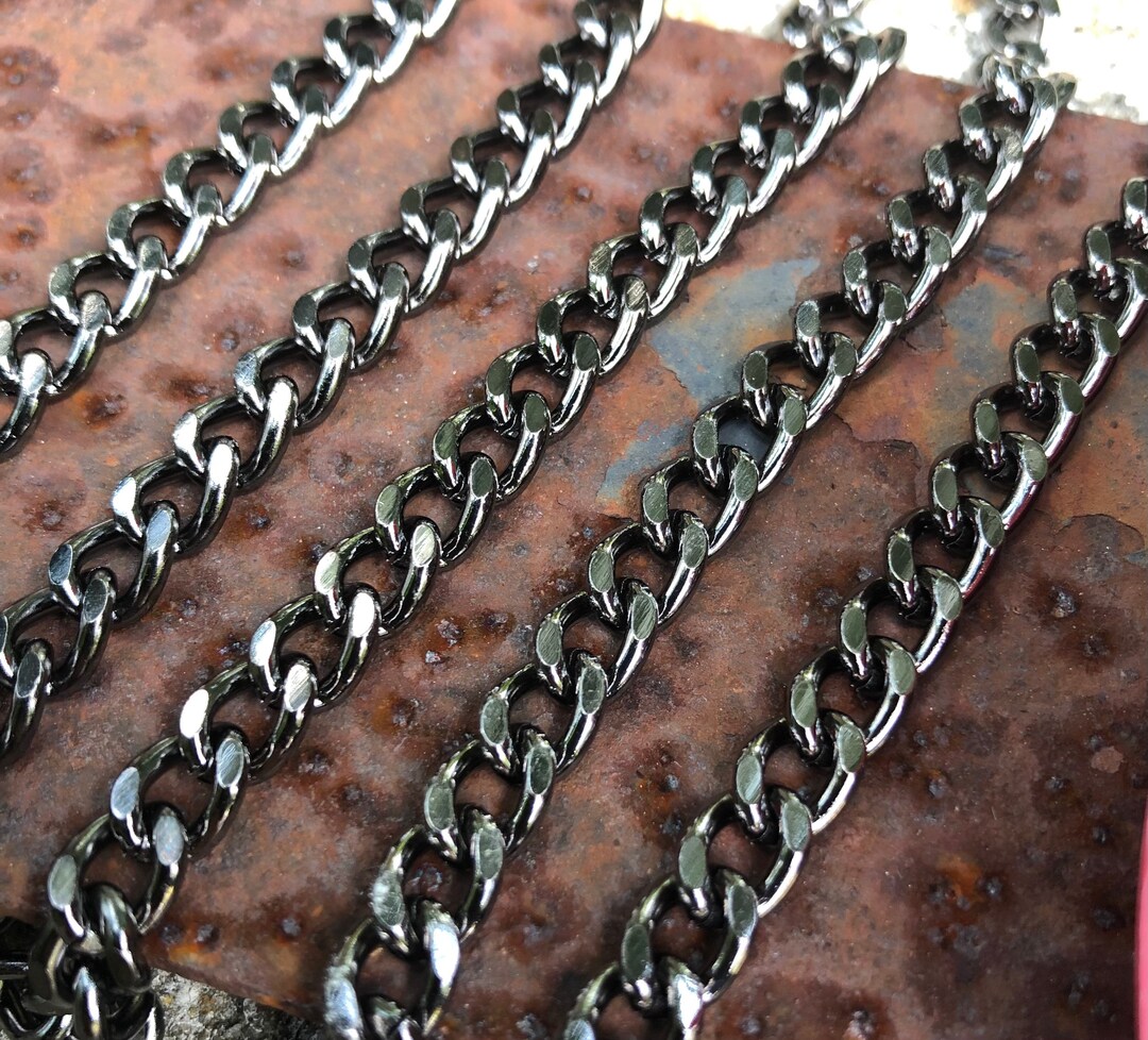 Gunmetal Steel Diamond Curb Chain 7mm | Unfinished Chain by the Foot ...