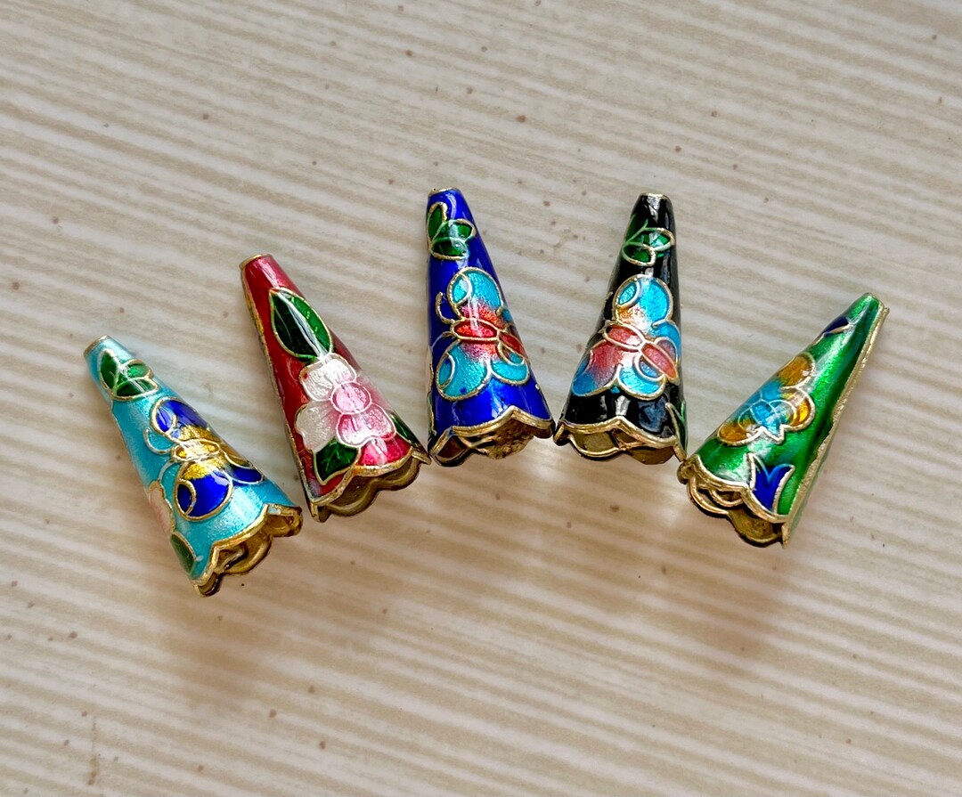 Cone Ends, 2pc Enamel Floral Butterfly, Bolo Cone Endcaps, 5 Color ...