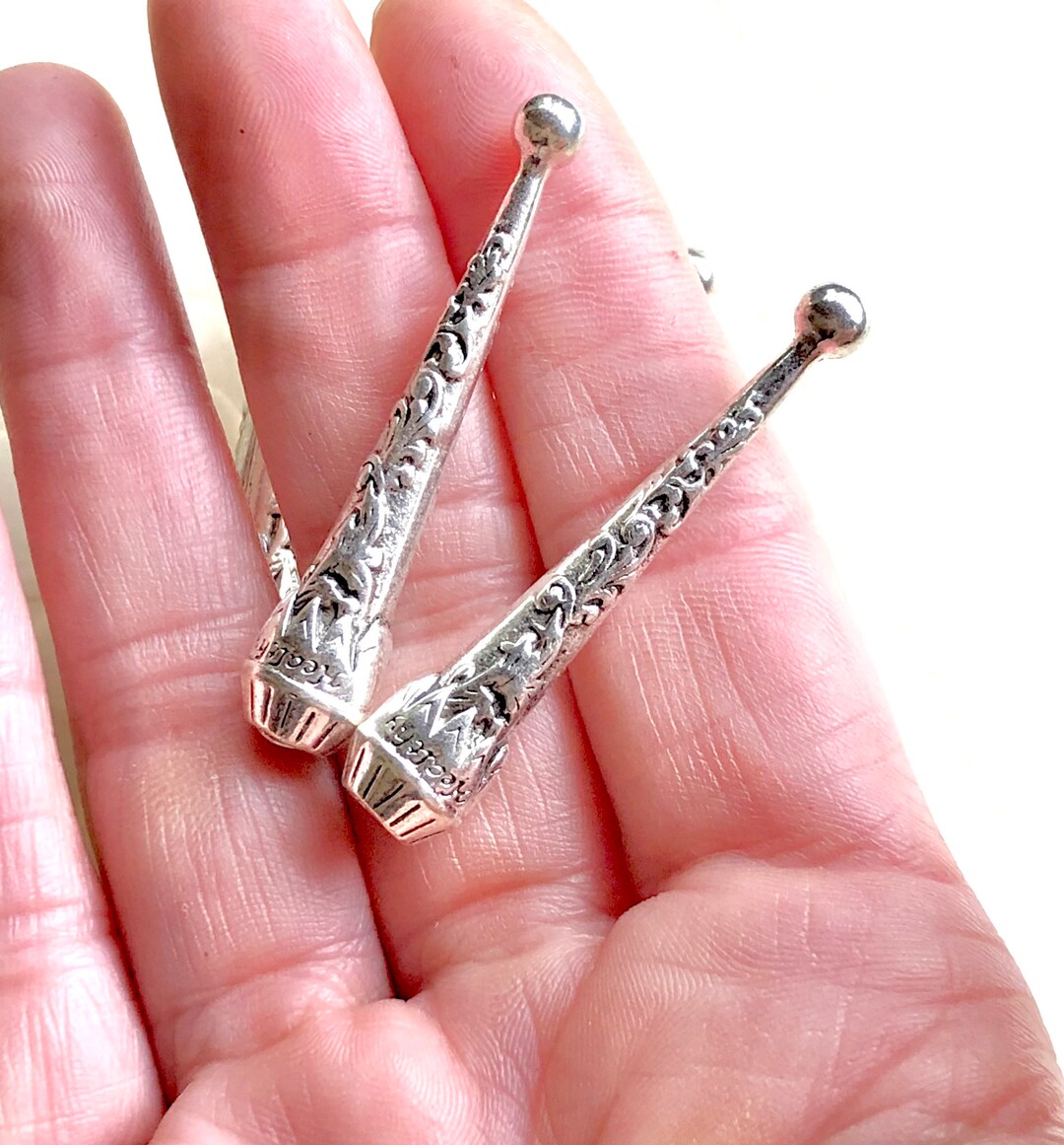 Bolo Tip, Pair, Long, 50.5x10mm, Antiqued Silver Finish, Ornate ...