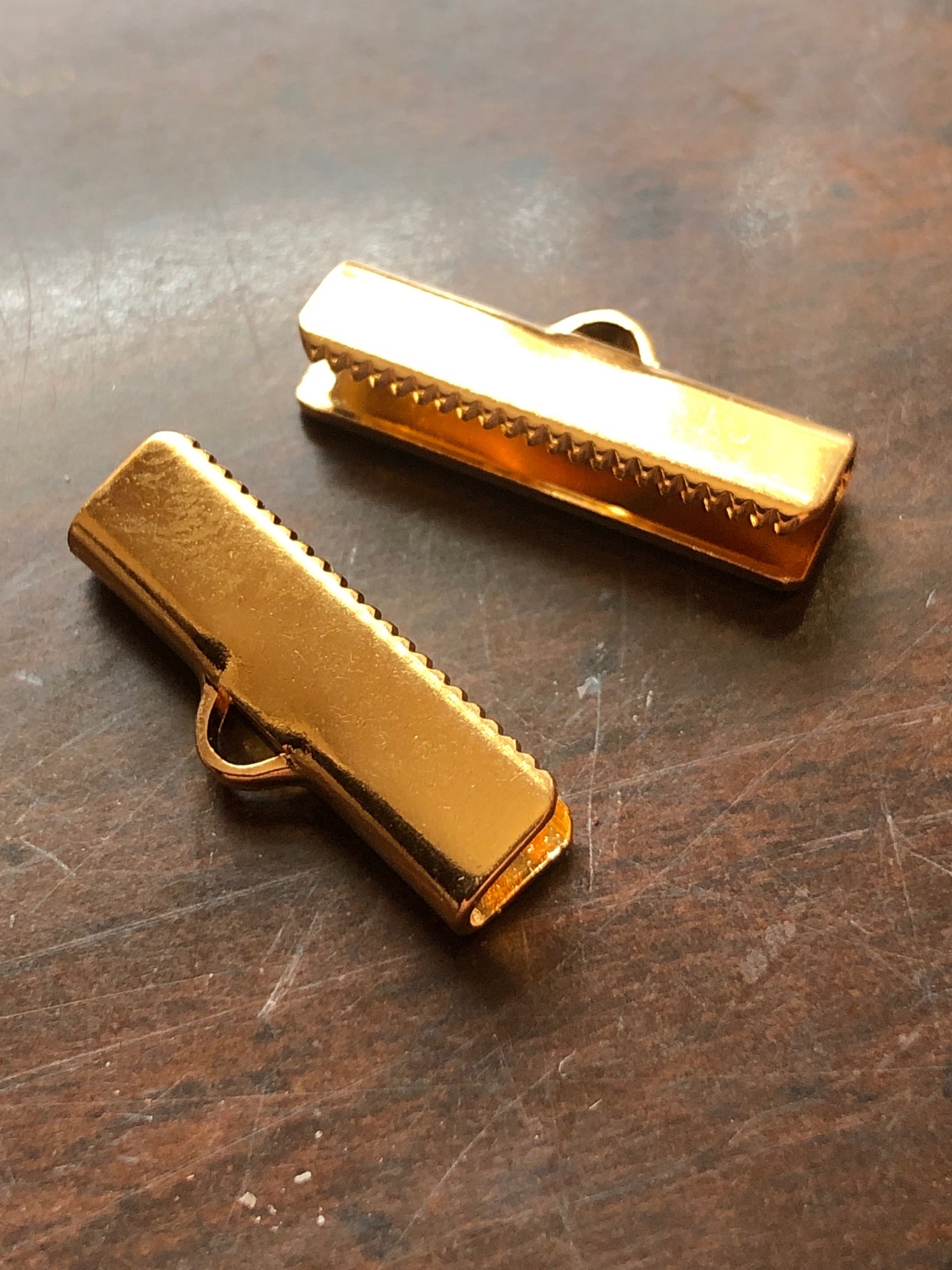 Crimp Ends, Pinch Ribbon for DIY Choker, Gold-finished Brass, 10pc Sets ...