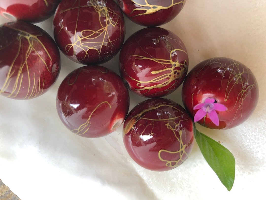 Beads, Deep Red Acrylic & Gold | 3 Sizes, 26, 18, 10mm, Lots of 5, 8 ...