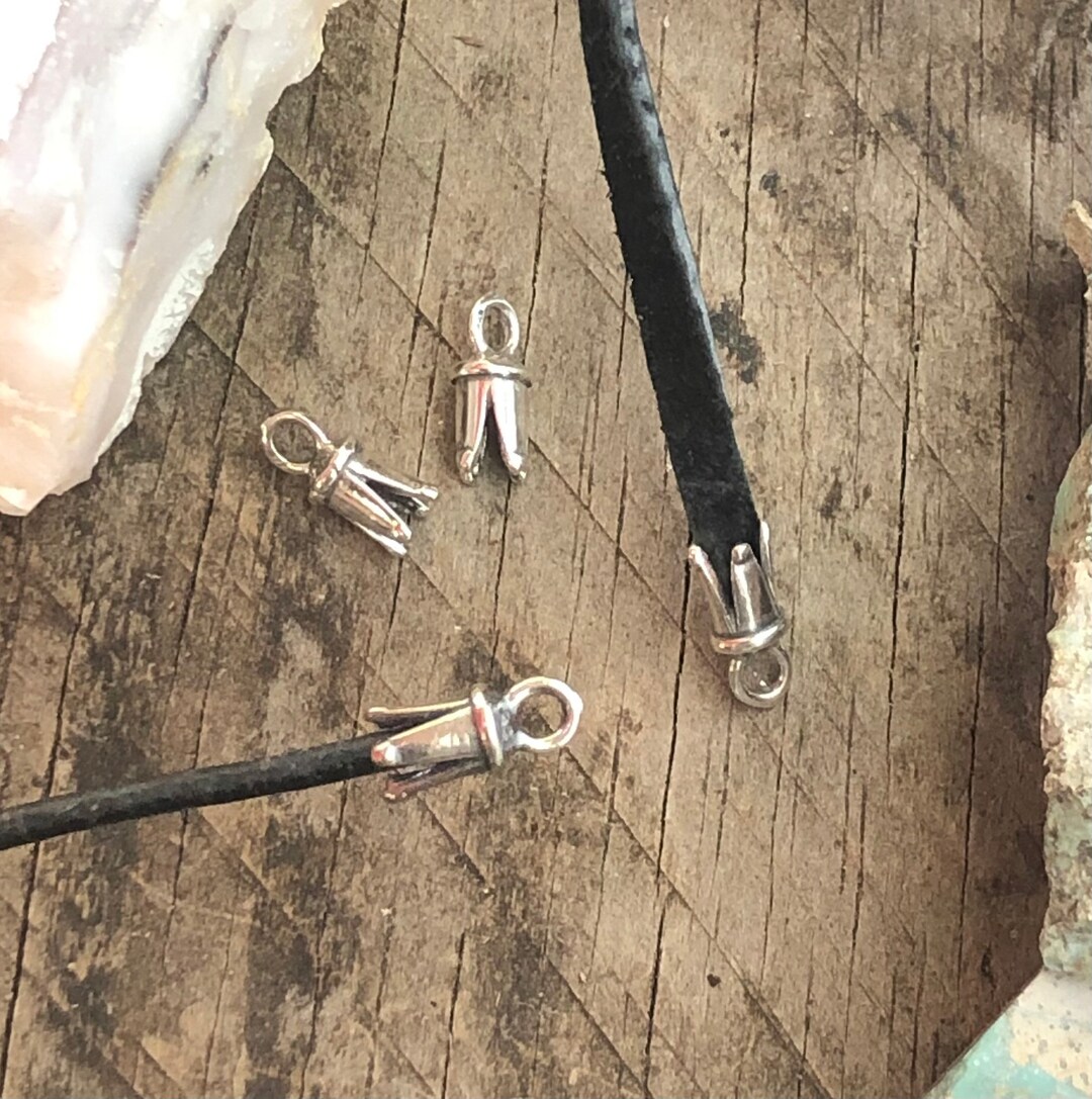 Sterling Silver Tulip End Caps, 2pcs Cord Ends, Connector Cap Antiqued ...