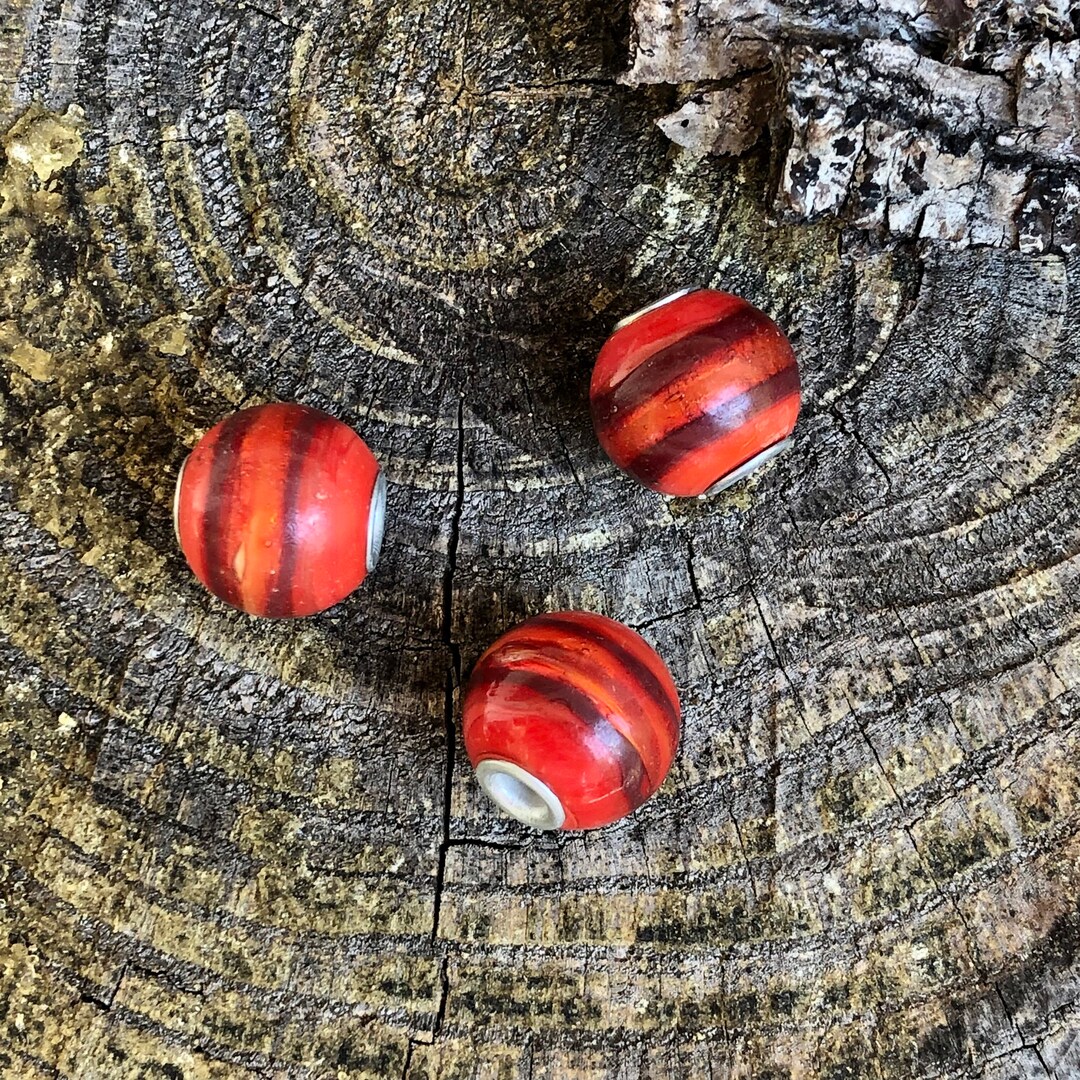 Lampwork Glass Beads, 4pcs Aluminum Grommet, 14mm, 3mm Hole, Red-orange ...