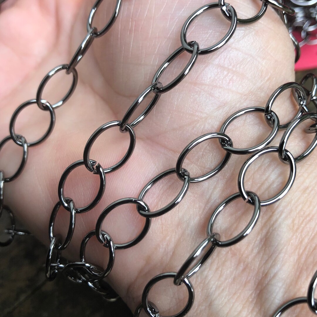 10mm Gunmetal Oval Link Chain by the Foot / Chunky Gunmetal Chain ...