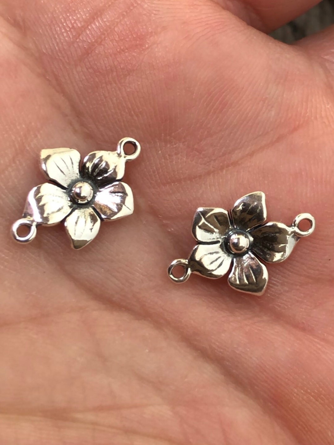 Links, 1 or 2pcs, Flower, Sterling Silver, Connector, Antiqued, 11mm ...