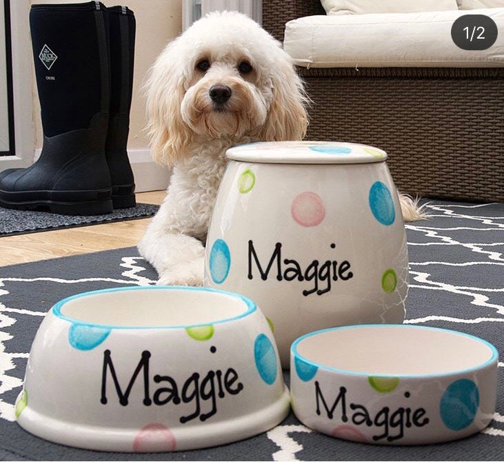 Large Personalised Dog Set Ceramic Dog Bowls Set - Etsy