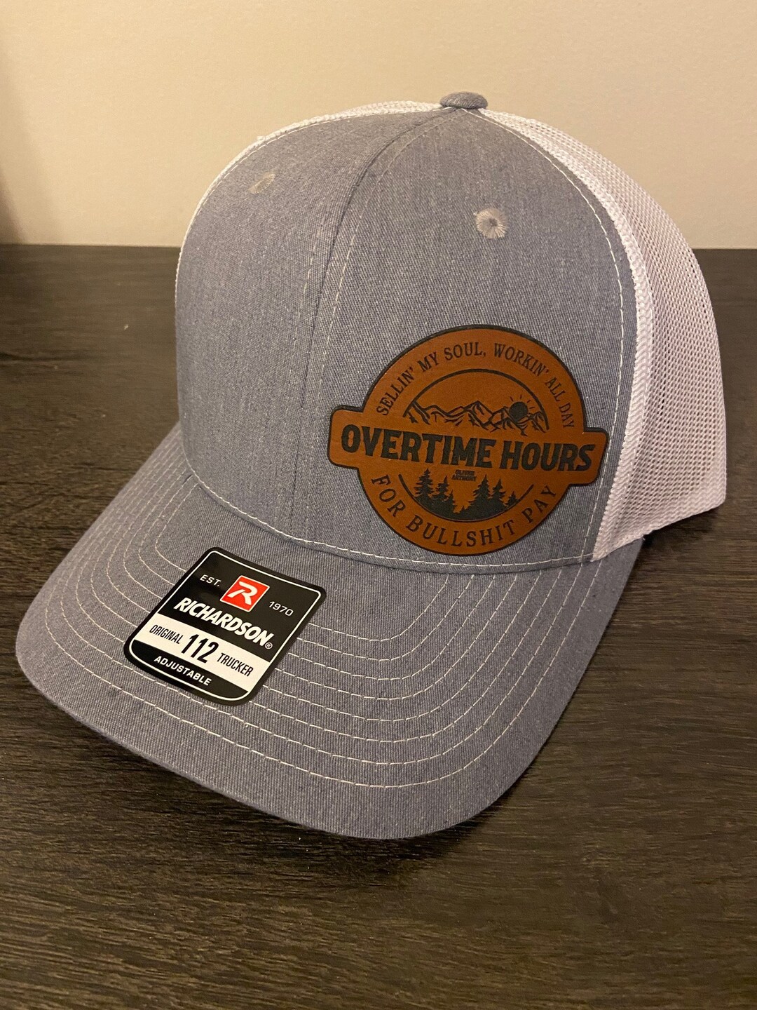 Overtime Hours Leather Patch Trucker Hat Richardson 112 - Etsy