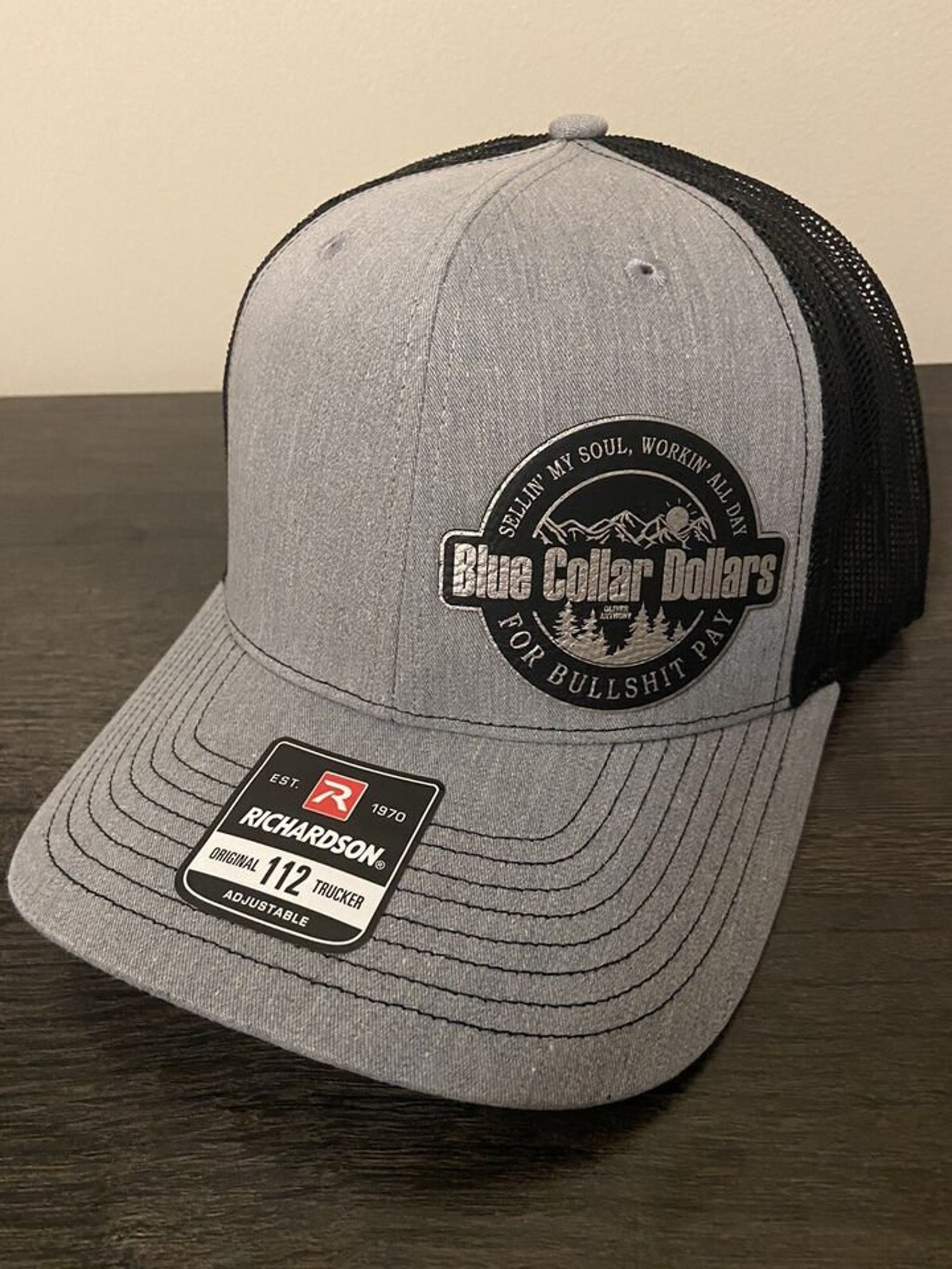 Blue Collar Dollars Leather Patch Trucker Hat - Etsy