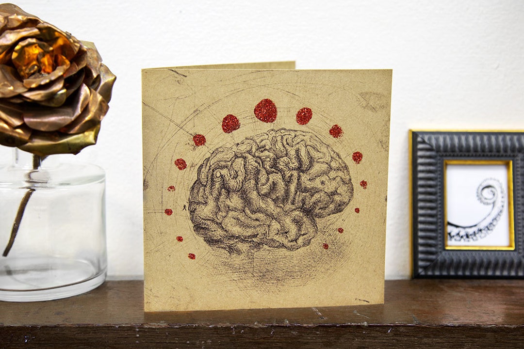 Brain Greetings Card With Glitter by Rosie Mclay. Anatomy Red Glitter ...