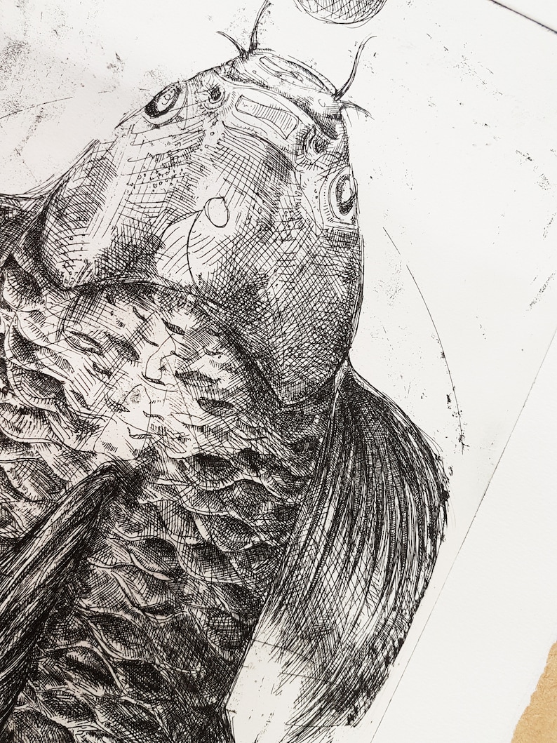 Koi Fish Gold Leaf Etching Print Original Fine Art Nautical | Etsy